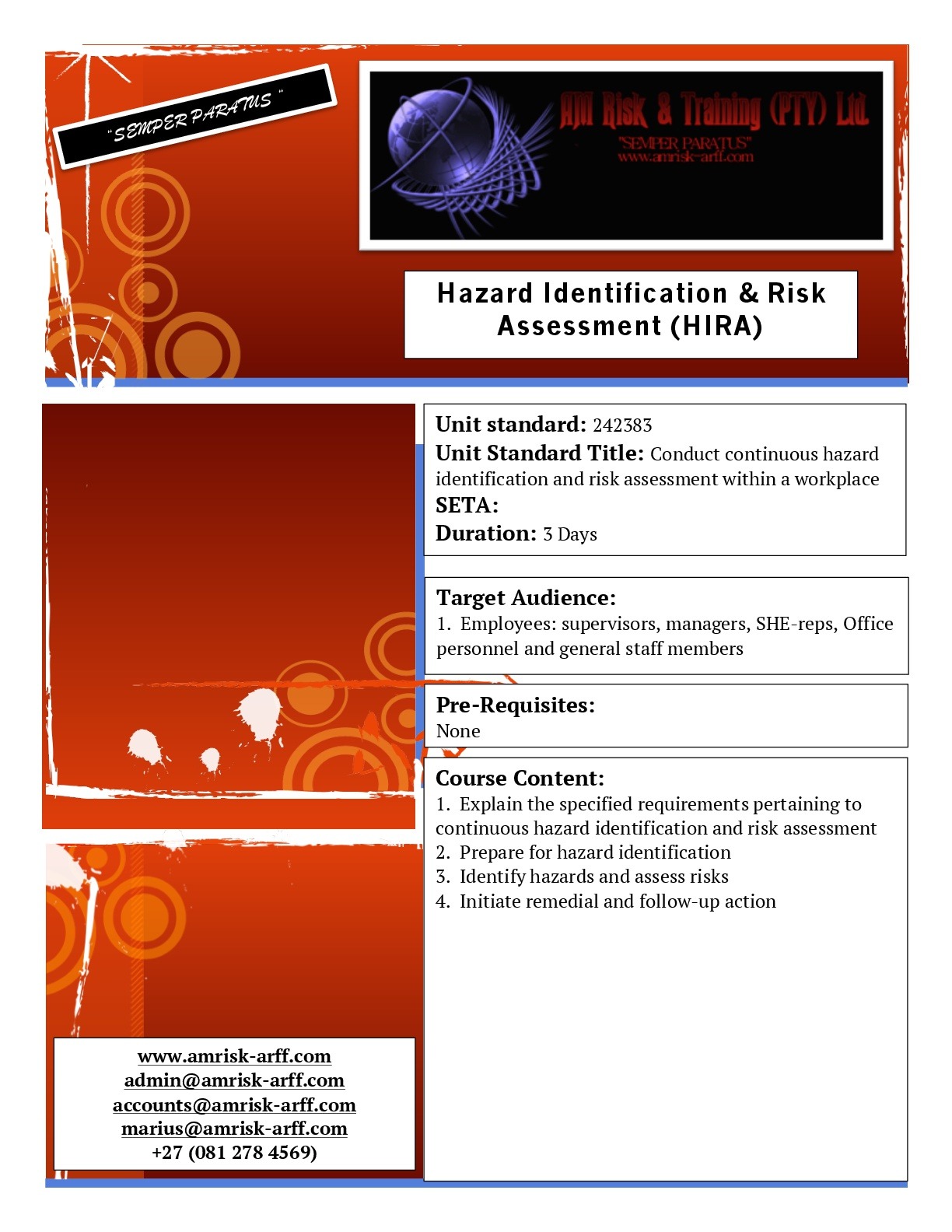 SAFETY TRAINING – AM RISK AND TRAINING