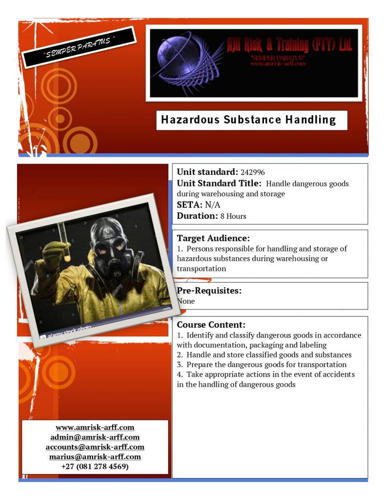 HAZARDOUS SUBSTANCE HANDLING – AM RISK AND TRAINING