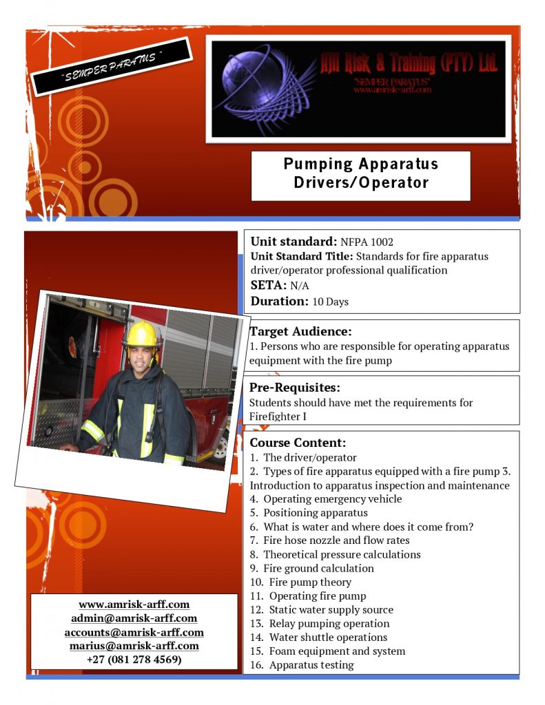 Pump Apparatus Drivers & Operators – AM RISK AND TRAINING